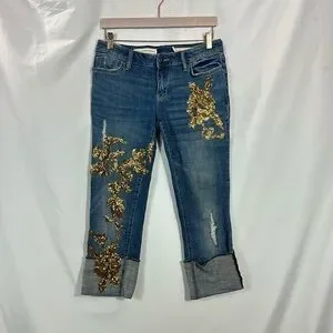 Pilcro | Jeans | Pilcro Hyphen Gold Sequin Cropped Jeans Size 26 | Poshmark